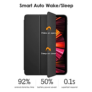 DTTO for iPad Pro 11 Inch 4th/3rd/2nd/1st Generation 2022/2021/2020/2018 Case, Also Fit iPad Air 11-Inch/5th/4th Gen, Slim Lightweight Trifold Stand Soft Back Cover，Auto Sleep/Wake,Black