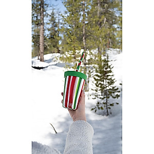 Silipint: Silicone 16 oz Straw Tumbler:4 Pk - Peppermint, Poinsettia, Classic Red & Green - Unbreakable, Holiday Gift, Sustainable