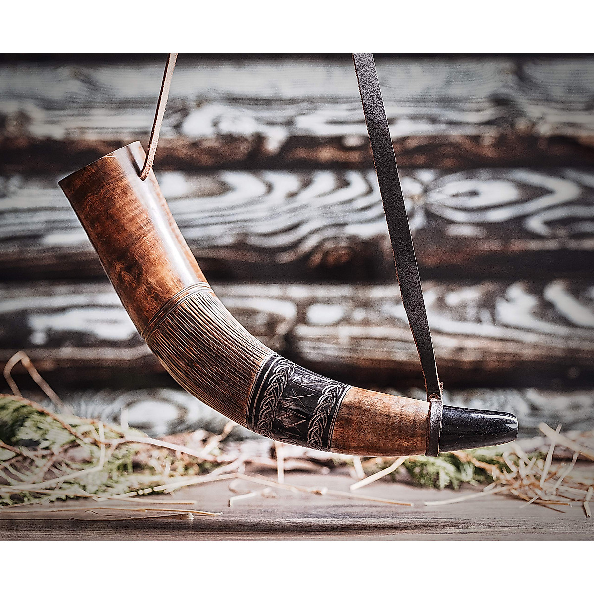Norse Tradesman Viking War Horn – 18" Blow Horn Battle Trumpet Crafted from Authentic Premium Ox Horn – A Stirring Piece of History