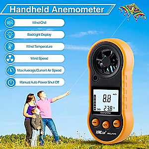 Digital Wind Speed Meter Anemometer Handhled Wind Gauges Air Flow Velocity Meter for Measuring Wind Chill Temperature Speed, Wind Meter Thermometer Gauge for Shooting Windsurfing Fishing Hunting