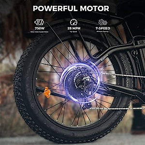 Heybike Explore Electric Bike for Adults 48V 20AH Removable Massive Battery, 750W Brushless Motor, 26" x 4.0 Fat Tire Step-Thru Ebike up to 28MPH, UL Certified,Shimano 7-Speed