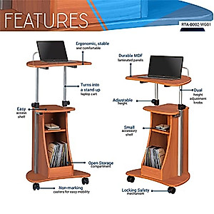 Adjustable Height Laptop Cart With Storage. Color: Woodgrain