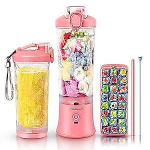 Portable Blender, Personal Blender for Shakes and Smoothies - USB Rechargeable 20oz Mini Blender with 6 Blades and ToGo Cup for Sports Travel Gym