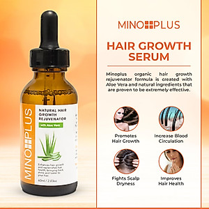 Mino Plus Natural Hair Growth Serum - 60ml / 2fl oz – For Longer, Stronger Thicker, Fuller Hair - Formulated to Prevent Hair Loss, Hair Fall, with Aloe Vera