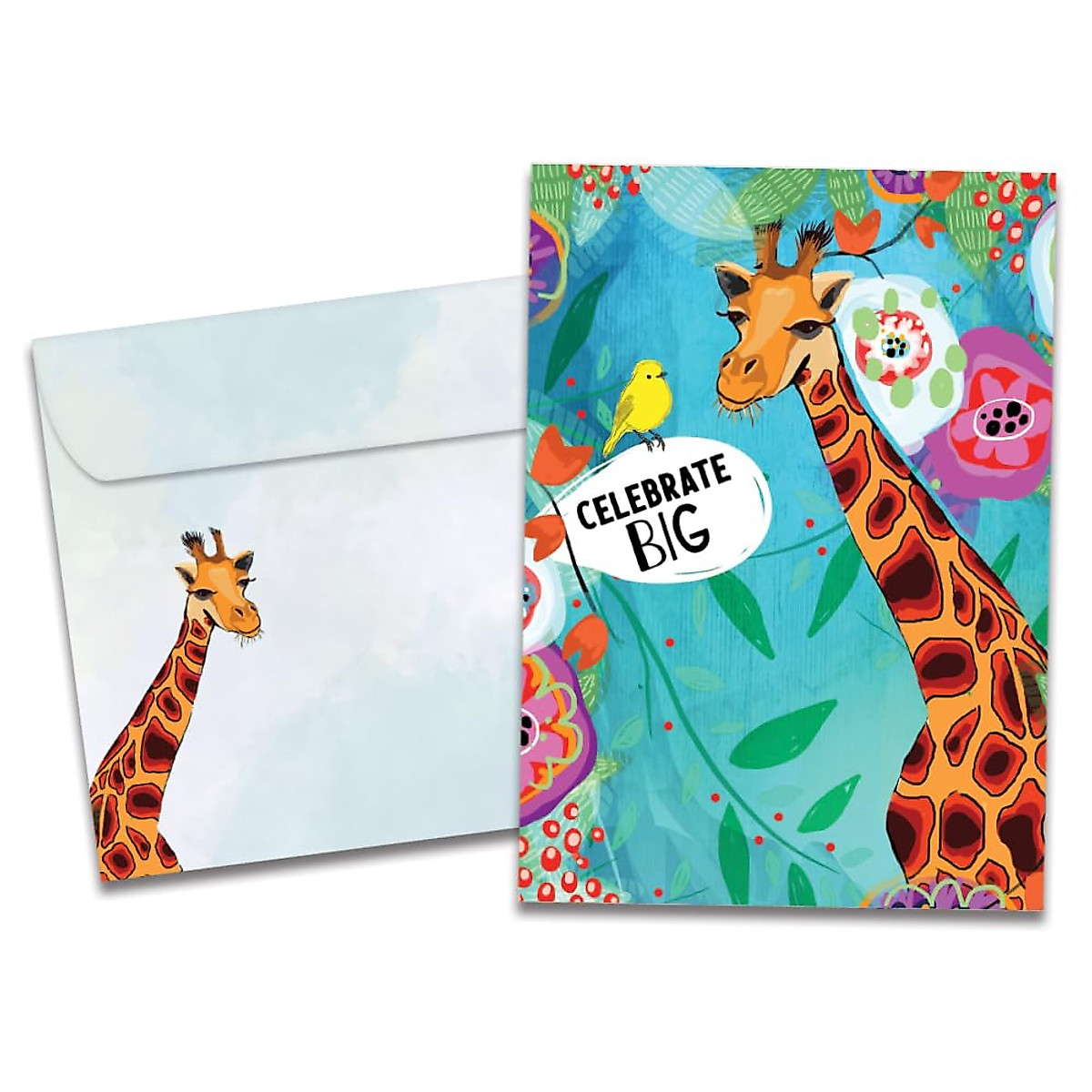 Tree-Free Greetings - Humorous Birthday Cards - Artful Designs - 1 Card + Matching Envelopes - Made in USA - 100% Recycled Paper - 5"x7" - Hello Giraffe (GO65258)