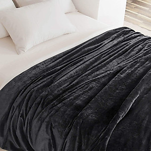 EIUE Comfortable Flannel Throw Blanket,Twin Size Full Body Warming Premium Fleece Bedding Quilt,Reversible Microfiber Blanket for All Season(Black,60x80inch)
