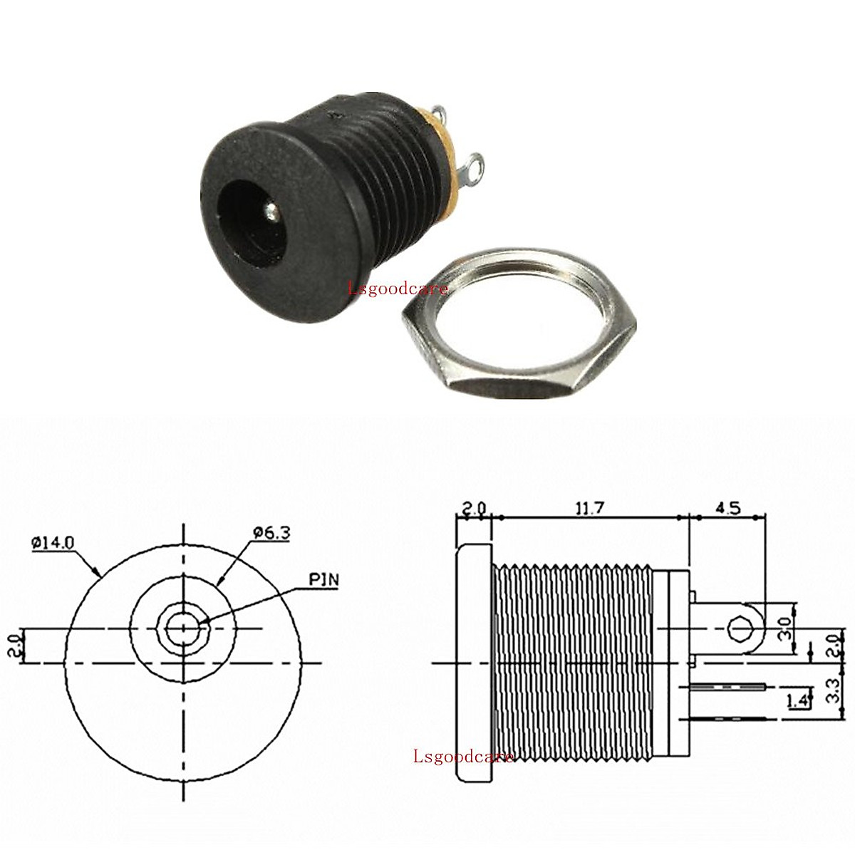 Lsgoodcare 30Pack 5.5MM x 2.1MM Female DC Power Jack 3Pin Panel Mount Connector with Dustproof Plug (5.5 * 2.1mm)