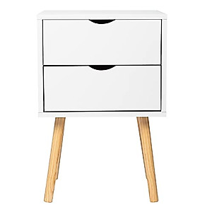 UDeuxff Nightstands,Bedside Table with 2 Drawers &Wood Legs,Wood Accent Table,Side Table End Table for Bedroom,Living Room,Dorm,Easy Assembly (1 Pack)