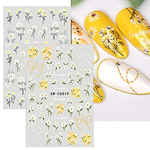 JMEOWIO 10 Sheets Spring Flower Nail Art Stickers Decals Self-Adhesive Pegatinas Uñas Summer Daisy Floral Nail Supplies Nail Art Design Decoration Accessories