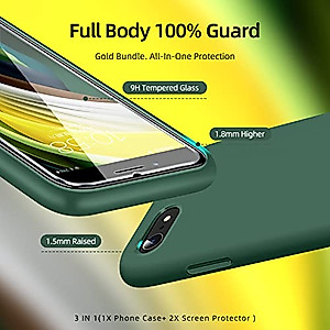 Dssairo [3 in 1 for iPhone SE case 2022/3rd/2020/2nd gen, iPhone 7/8 case，with 2 Pack Screen Protector, Liquid Silicone Ultra Slim Shockproof Protective Phone Case [Microfiber Lining] (Alpine Green)