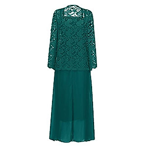 Wedding Guest Dress,Wedding Guest Dresses for Women Fall Sexy Dress Plus Size Long Maxi Solid Two Piece Lace Cardigan Chiffon Party Wedding Long Dress Graduation Black Formal Dress(Green-4,3X-Large)