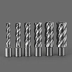 Annular Cutters Set 6pcs JESTUOUS 3/4 Inch Weldon Shank 2 Cutting Depth 7/16 to 1-1/16 Cutting Diameter HSS Slugger Bits for Magnetic Drill Press with 2 Pilot Pins