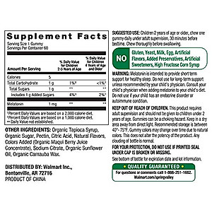 Spring Valley Kid's Melatonin 1 mg Sleep, 60 Vegetarian Gummies (Pack of 2)