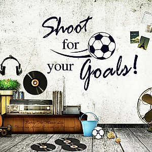 DNVEN Kids Sports Learning Removable Wall Stickers Decals DIY Boys Room Decor Murals Shoot for Your Goals Soccer Football Quotes Motivational Lettering Vinyl Wall Arts Decals 32 inches x 24 inches