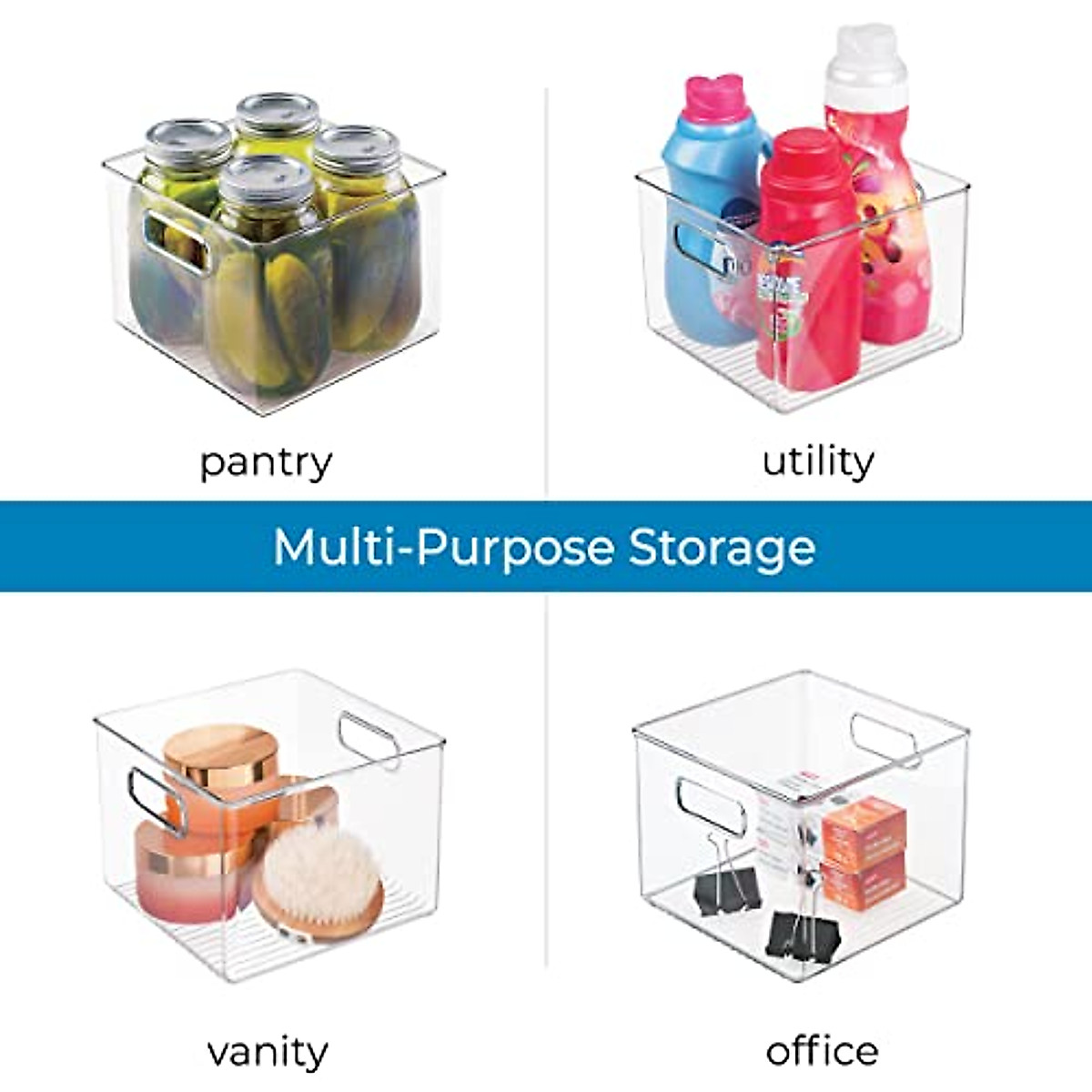 iDesign Plastic Fridge and Pantry Storage Bins, Organizer Container for Kitchen, Bathroom, Office, Craft Room, BPA-Free, 8" x 8" x 6", Set of 4, Clear