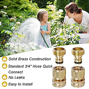 Brass Hose Quick Connect, 3/4 Inch GHT Thread Garden Hose Quick Connector No-Leak Water Hose Quick Connect Fittings Male and Female - 2Packs