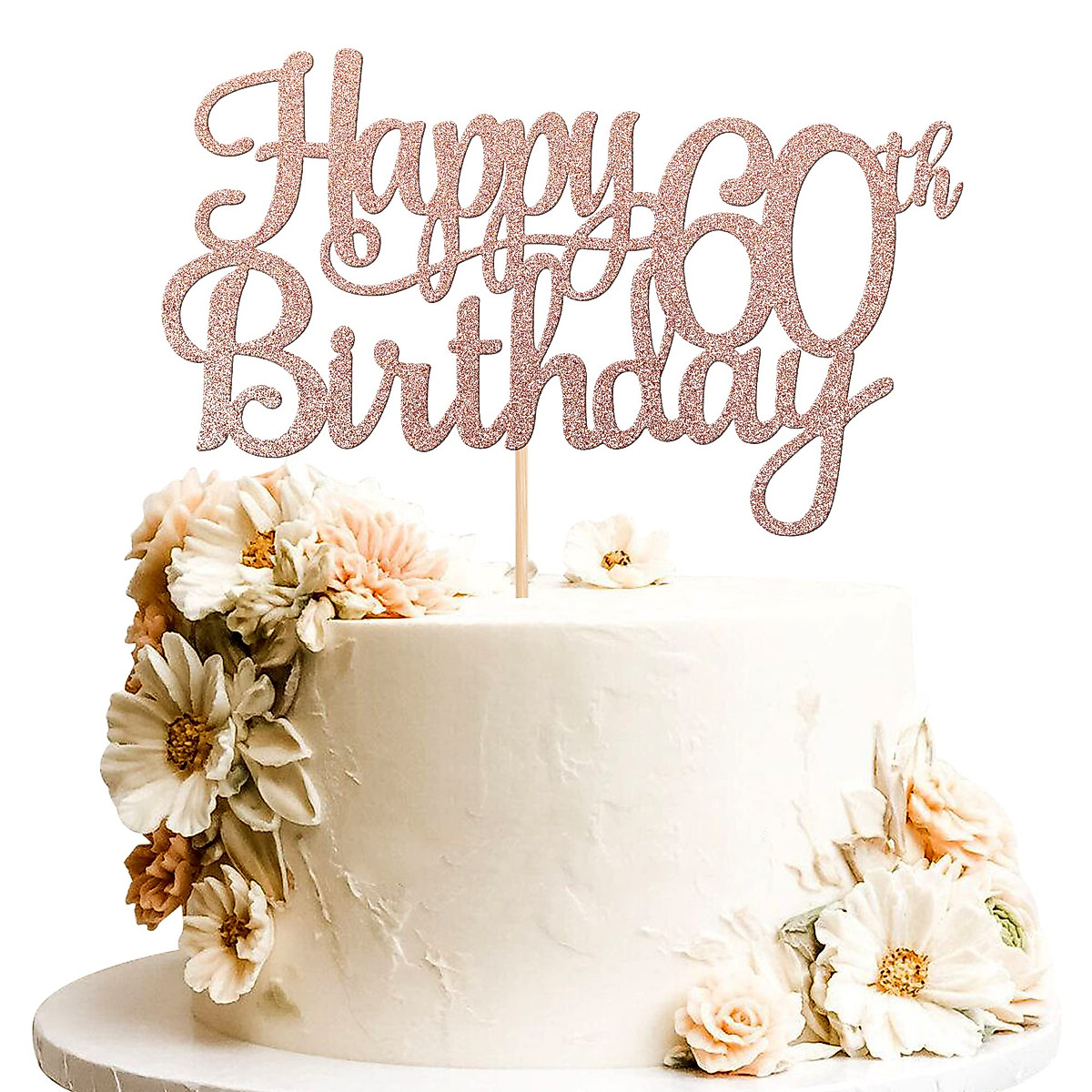 1 PCS Happy 60th Birthday Cake Topper Glitter Cheers to 60 Years Birthday Cake Pick 60 Fabulous Cake Decoration for Happy 60th Birthday Anniversary Party Decorations Supplies Rose Gold