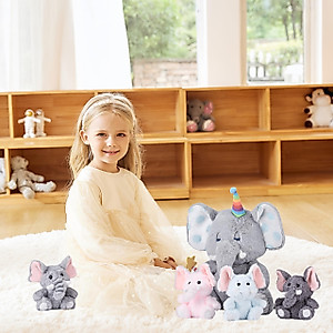 EARTHSOUND Elephant Mom and Baby Stuffed Animal Mommy Plush Toy,16” Cute Small Mama Soft Toys with Little Babies,Family Set Gifts for Kid