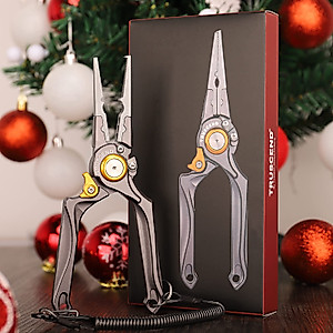 TRUSCEND Lockable Handy Fishing Pliers with Innovative Ergonomical Handle, Corrosion Saltwater Resistant Teflon Coated Fishing Tool, Multi-Function Fishing Gear with Mo-V Cutter, Amazing Fishing Gifts