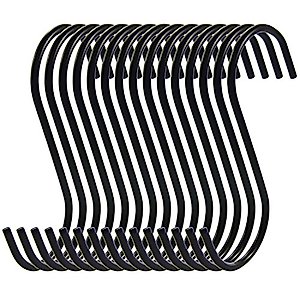 RuiLing Antistatic Coating Steel Hanging Hooks, Black, S-Shape, Pack of 15