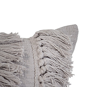 Foreside Home & Garden Gray Handwoven 14x22 Decorative Cotton Throw Pillow with Hand Braided Tassels