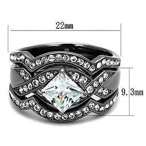 Marimor Jewelry 2.2 Carat Princess Cut Cubic Zirconia Light Black Stainless Steel Women's Wedding Ring Set Size 7