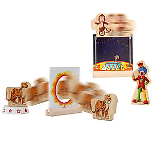 ORBRIUM 41 Pcs Battery Operated Motorized Light and Sound Circus on Wooden Railway Figure 8 Train Set Compatible with Thomas, Brio, Chuggington, Melissa & Doug