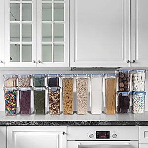 Eocooyar Airtight Food Storage Containers Set-16 PCS-Plastic BPA Free Kitchen Pantry Organization Storage Containers with Lids for Cereal, Flour and Sugar, Include Labels and Marker, Blue