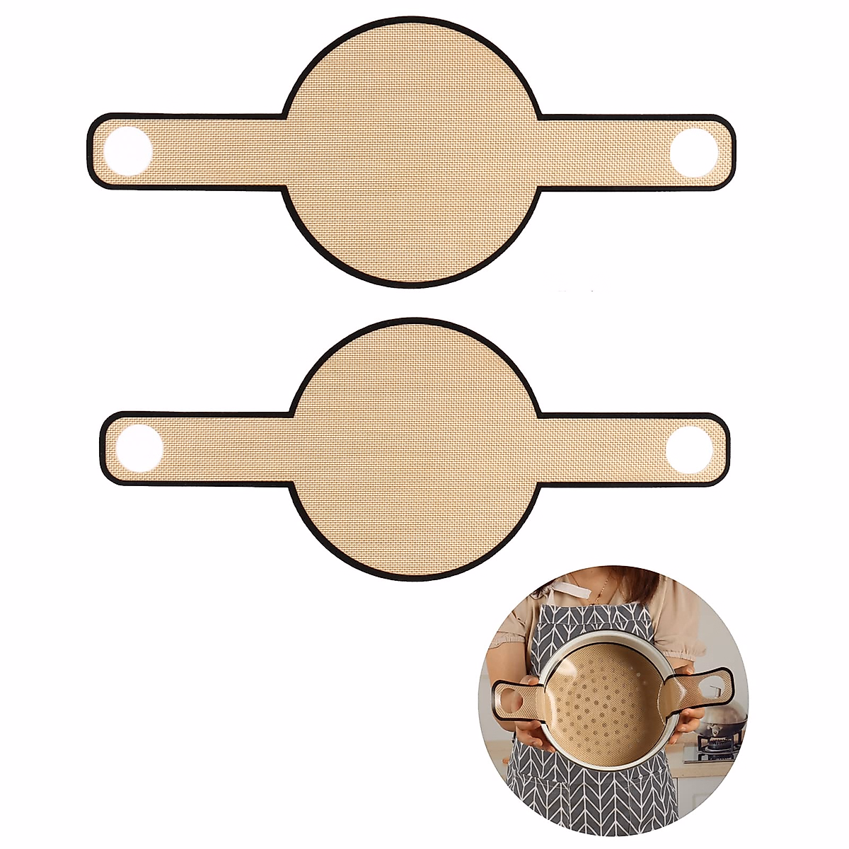 MISNODE 2 Pack Silicone Baking Mat for Dutch Oven, 8.3 Inch Bread Baking Pad with Long Handle, Reusable Dough Bread Sling Baking Mat Baking Tool for Gentler Safer & Easier Transfer of Dough (Brown)