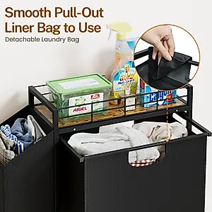 LASZOLA Slim Laundry Hamper with Wheels & Lid, 52L Thin Narrow Laundry Basket with Handle for Small Spaces, Tall Rolling Skinny Clothes Hamper with Removable Liner Bag, Side Pockets and Net Bag, Black