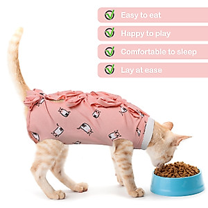 PUMYPOREITY Cat Recovery Suit After Surgery, Cat Onesie for Cats After Surgery, Cat Surgical Recovery Suit Female, Kitten Recovery Suit for Neutered/Abdominal Wound/Skin Damage/Weaning, S, Pink