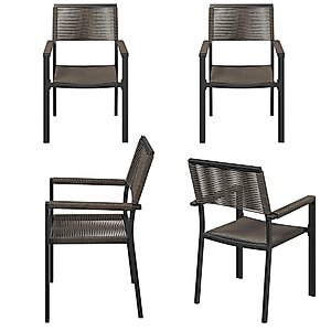 Sundale Outdoor Patio Dining Chairs Set of 4, Wicker Patio Chairs with Metal Frame and Armrests, All-Weather Outdoor Chairs for Patio, Deck, Porch, Yard (Dark Grey)
