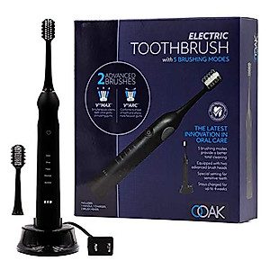 Ooak Electric Toothbrush with 5 Brushing Modes, 2 Advanced Brushes, Black