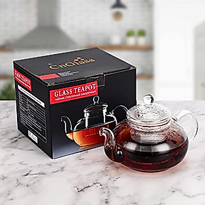 CnGlass 33.8oz Glass Teapot with Removable Infuser,Stovetop Safe Tea Kettle,Blooming & Loose Leaf Tea Pot