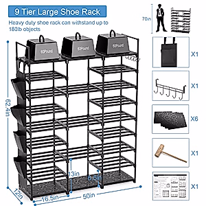 Huolewa Large Shoe Rack Storage Organizer, 4 Row/3 Row 9 Tier Large Shoes Rack for Entryway Closet, Free Standing Shoes Shelf Stand