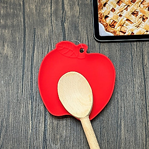 UPware Apple Shaped Spoon Rest Anti-Slip Durable Reusable Silicone Spoon Holder Kitchen Utensil Holders for Kitchen Counter Dining Table