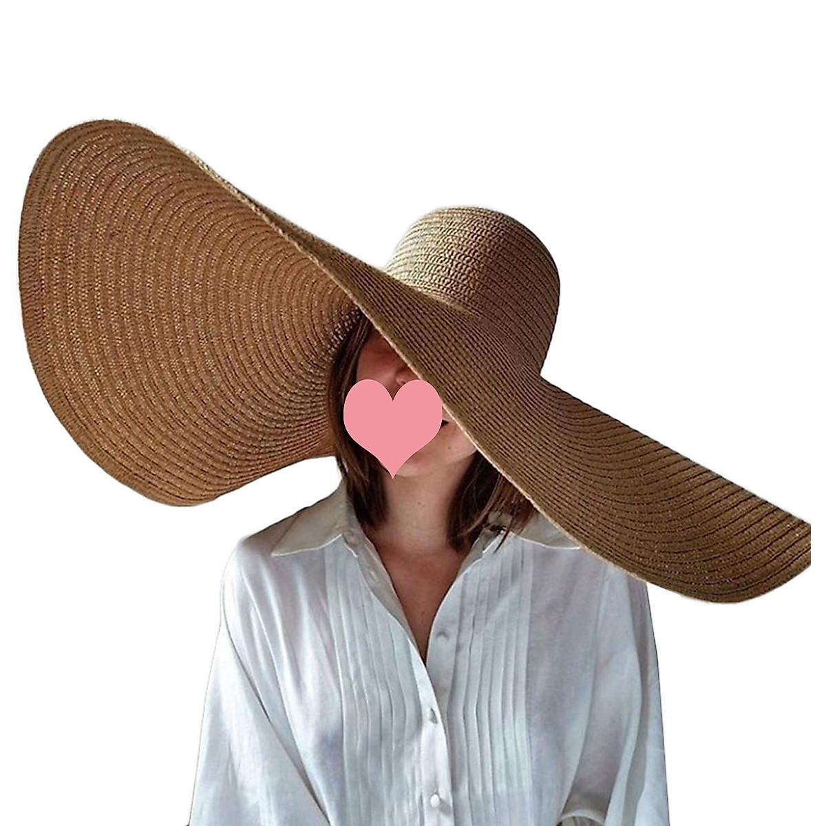 Women's Wide Brim Straw Hat Foldable Roll up Floppy Sun Hat Solid Color Bucket Hat Sun-Resistant Oversized Beach Cap (17.72inch, Yellow #1)