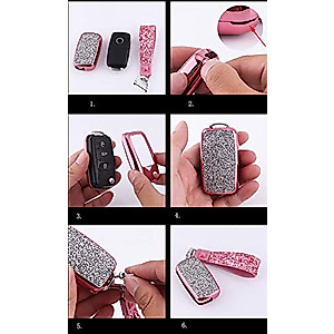 Royalfox(TM) 3 Buttons 3D Bling flip Folding Remote Key Fob case Cover for VW Volkswagen Jetta GTI Passat Golf Tiguan Touareg Beetle Multivan Sagitar Passat Accessories,with Keychain (Pink)