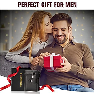 TEUEN Large Capacity RFID Blocking Genuine Leather Wallet for Men 11 Card Slots 2 ID Windows Snap Button Bifold Wallets