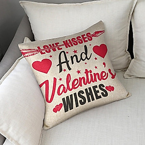 Love Kisses Valentine Throw Pillow Covers 18×18 Pillowcases Set of 2 Romantic Wishes Linen Decorative Square Pillow Case Cushion Covers Standard Size for Sofa Couch Outdoor Bed Pillow Protectors