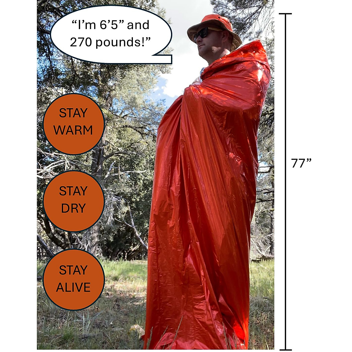 Emergency/Survival Bivvy Bag - Mylar Sleeping Bag, Survival shelter, Reflects 90% Body Heat, Hiking, Camping, Outdoors, Fishing, Hunting, overlanding, Scouts, Ripstop Carry Bag w/Whistle (Orange)