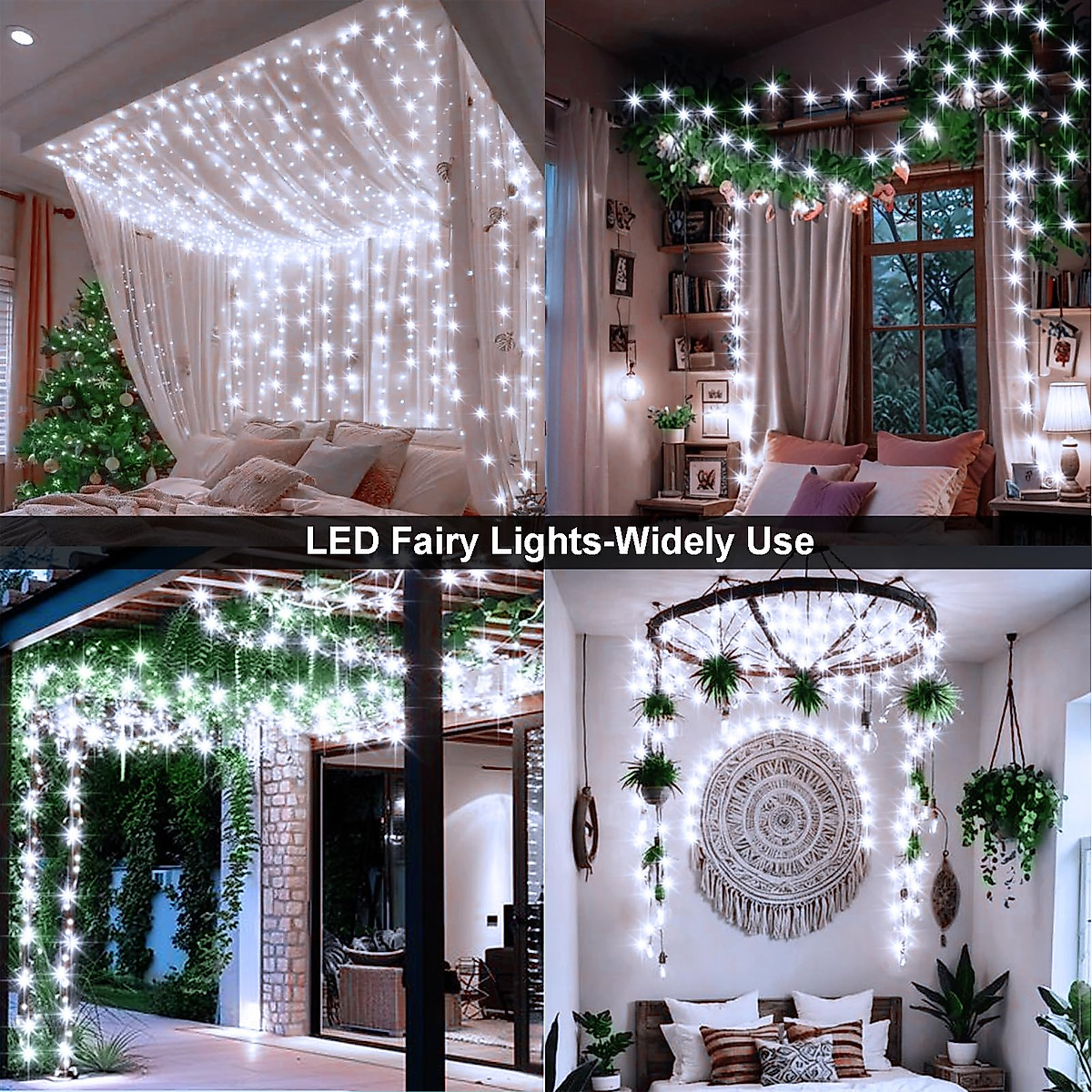 2 Pack Fairy String Lights Plug in, 33Ft 100 Micro Starry LED Outdoor String Lights with 8 Modes Timer Dimmable IP68 Full Waterproof Twinkle Lights for Bedroom Garden Christmas Home Decor (Cool White)