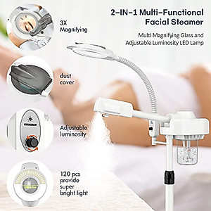 KINGSTEAM Professional Facial Steamer & Magnifying Lamp 2-in-1 Strong Steam Face Steamer with 3X Magnifying Lamp for Salon, Spa, Estheticians, Ozone Steamer for Flawless Skin