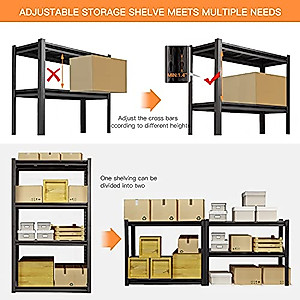 Raybee Garage Shelving Metal Shelving Unit Adjustable Heavy Duty Shelving Metal Shelves for Storage 4 Tier Industrial Shelving Rack Black 57" H x 39.4" L x 19" W