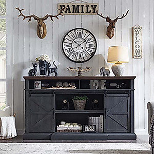 SinCiDo Farmhouse TV Stand for 80 Inch TVs, 39" Tall Entertainment Center w/Double Sliding Barn Door, Large Media Console Cabinet w/Soundbar & Adjustable Shelves for Living Room, 70inch, Dark Grey