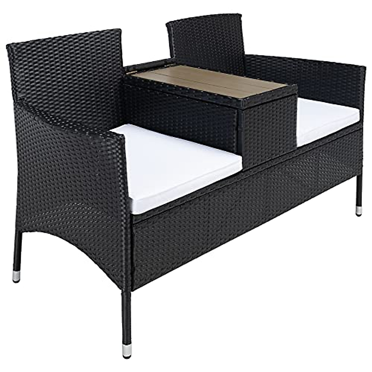 Safavieh Outdoor Collection Viora Wicker Loveseat PAT7710A, Black/White Cushion