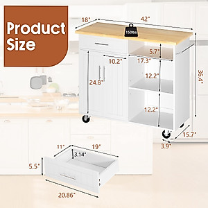 JY QAQA 42" Kitchen Island on Wheels with Storage Cabinet Kitchen Cart Cabinet with Shelves, Cart Handle for Towel Rack or Free Mobility, Portable Islands for Kitchen