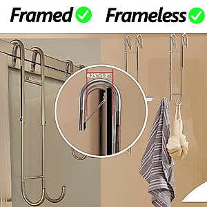 Shower Door Towel Hooks - 9"~13" Length Adjustable Hook for Framed & Frameless Over The Door Glass, Squeegee Holder, Towels Hanger for Bath Suits Rozer Robes Loofahs Shavers, 2-Pack Silver