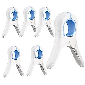 Clothes Pins Plastic Clips Clothespins, Beach Towel Clips Beach Chair Towel Clips,Heavy Duty Outdoor Clothes Pegs,Large Strong Clips Clamps,6 PCS（Blue）
