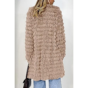 PRETTYGARDEN Women's Winter Faux Fur Jackets Fall Fashion Open Front Long Shaggy Coat Outerwear (Dark Khaki,Large)